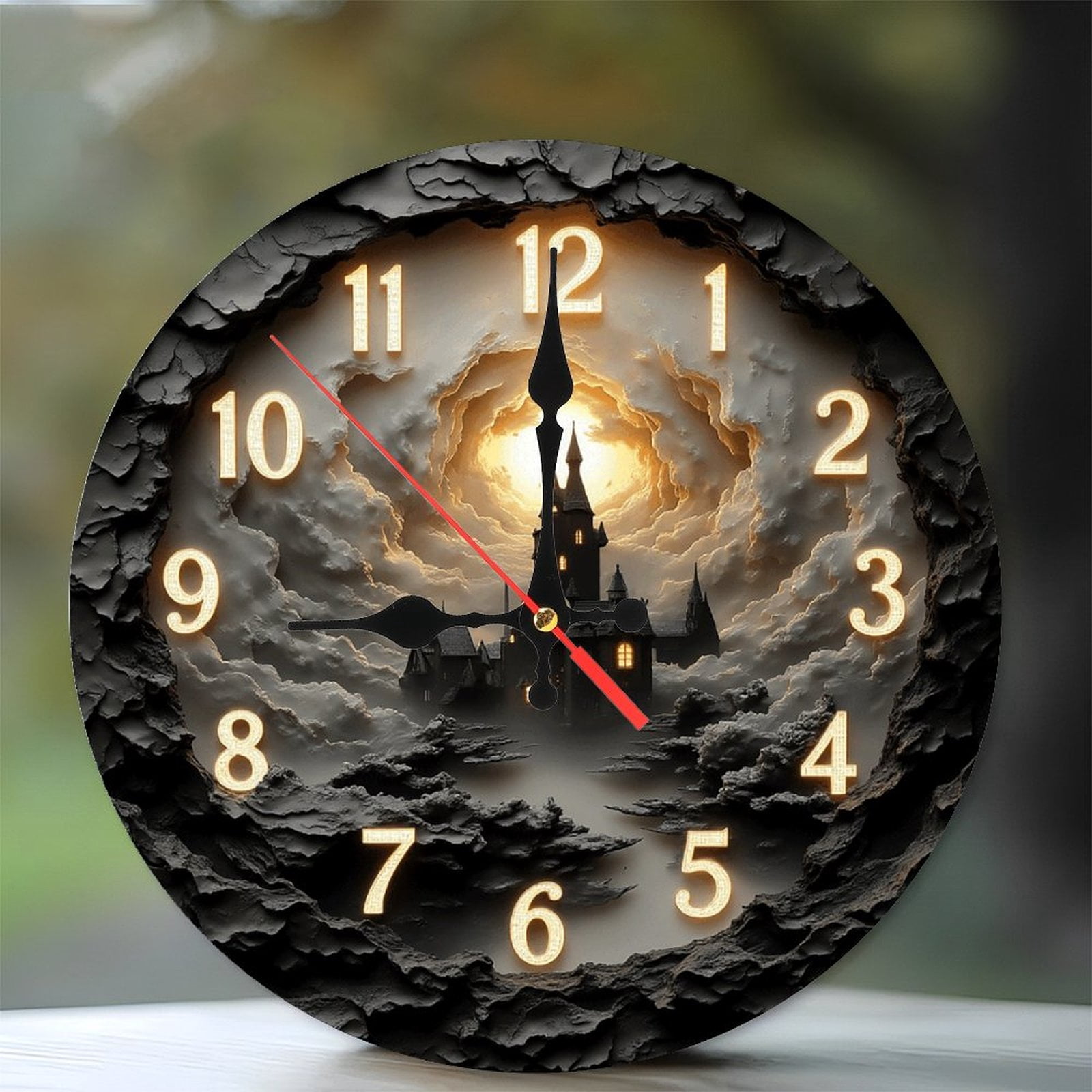 Castle Clock Wall Decor Fantasy Art 10-Inch Silent Wooden Wall Clock ...