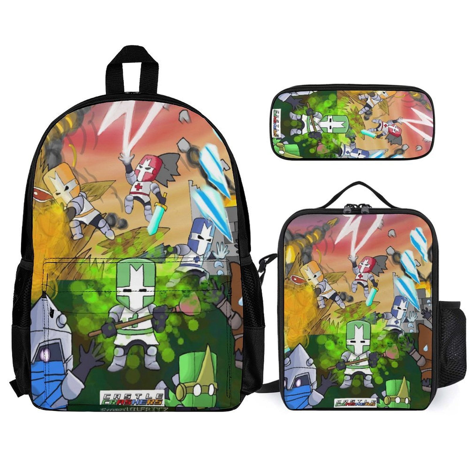 Castle Crashers Backpack 3Pcs Set Lunch Box Stationery Case Bookbag ...