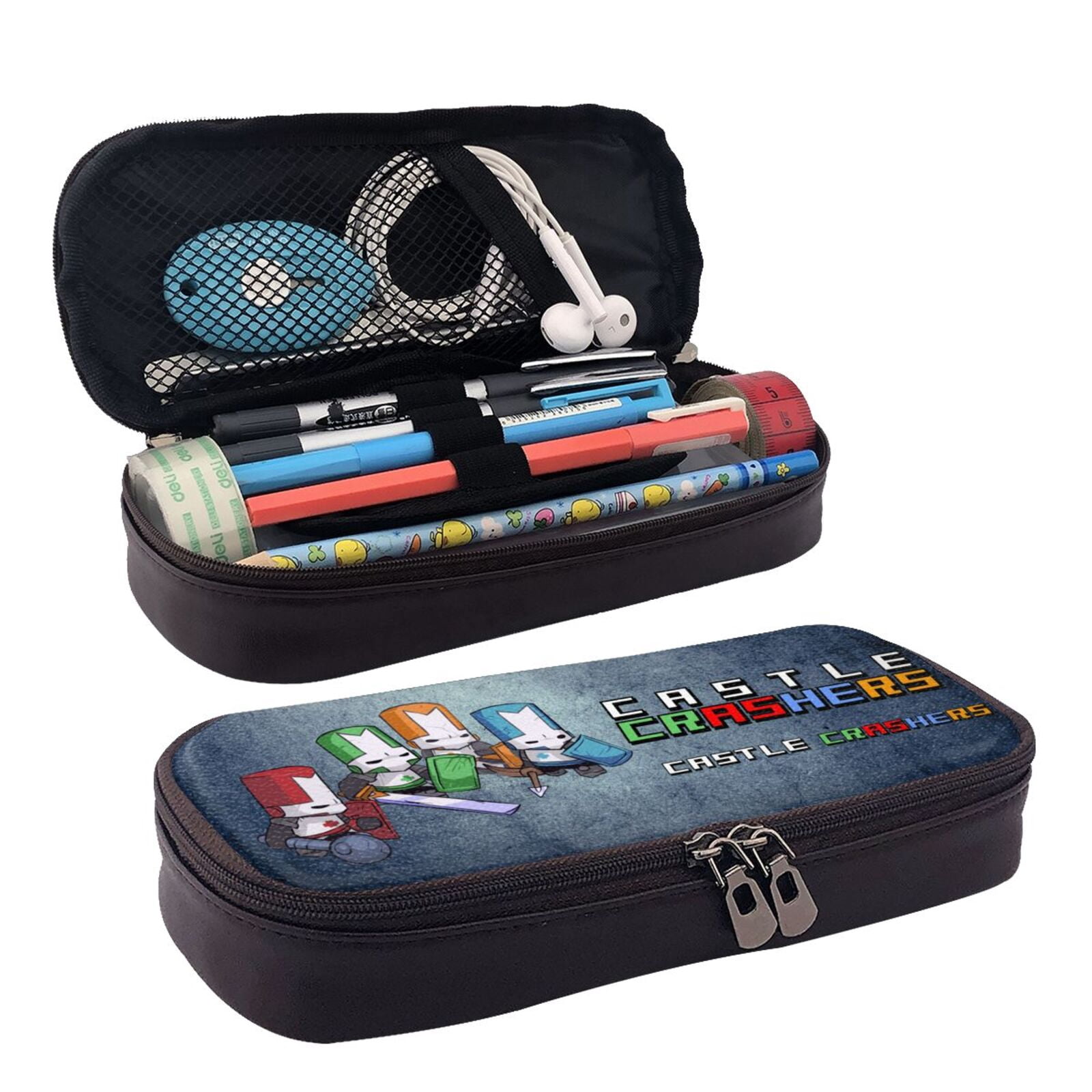 Castle Crashers Game Logo Pencil Case Brown Leather Pen Bag Stationery ...