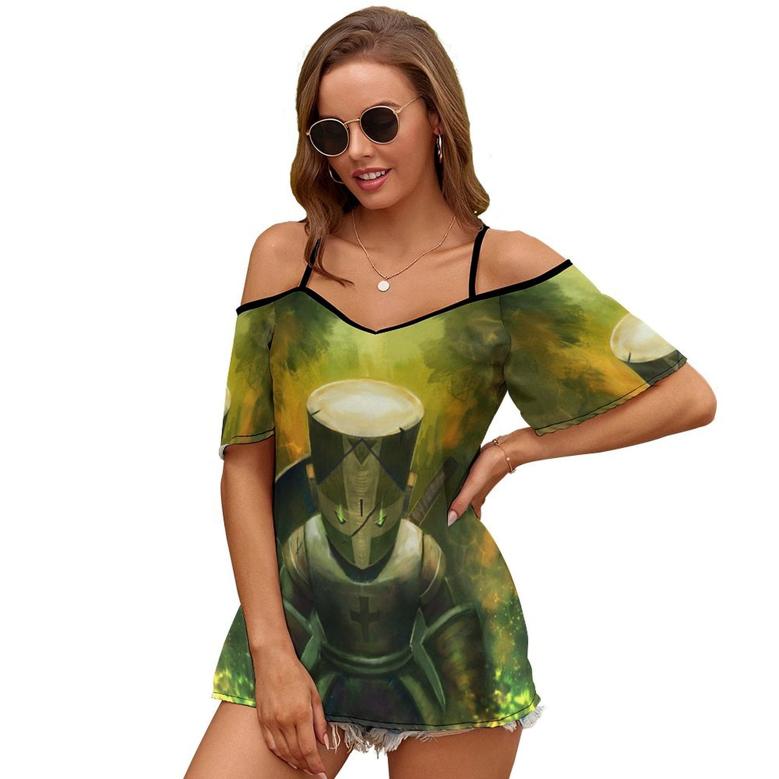 Castle Crashers Women's Cold Shoulder Tops T Shirts Chiffon Summer Off ...