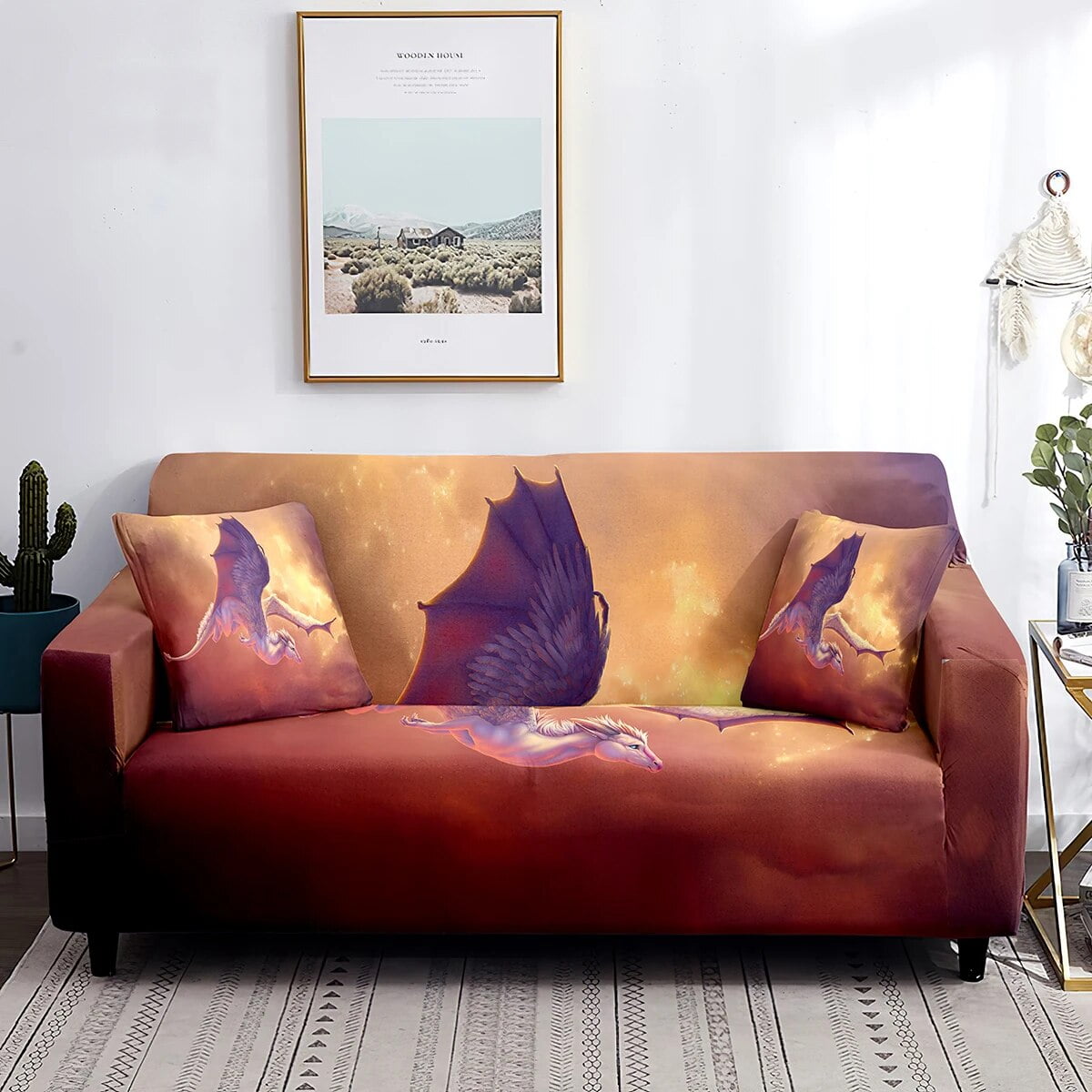 Castle Dragon Sofa Cover Medieval Fortress Castle Scene Stretch Non ...