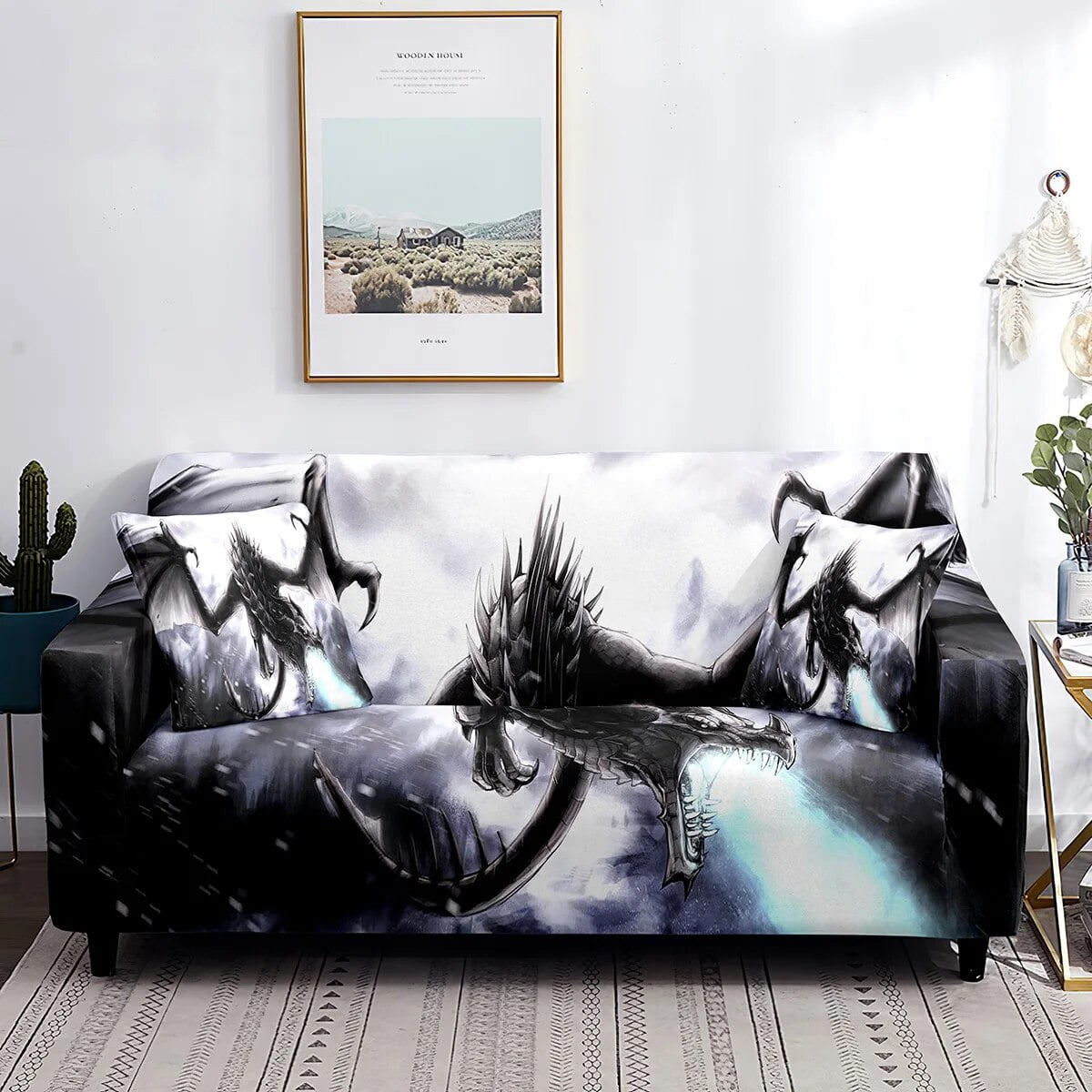 Castle Dragon Sofa Cover Medieval Fortress Castle Scene Stretch Non ...