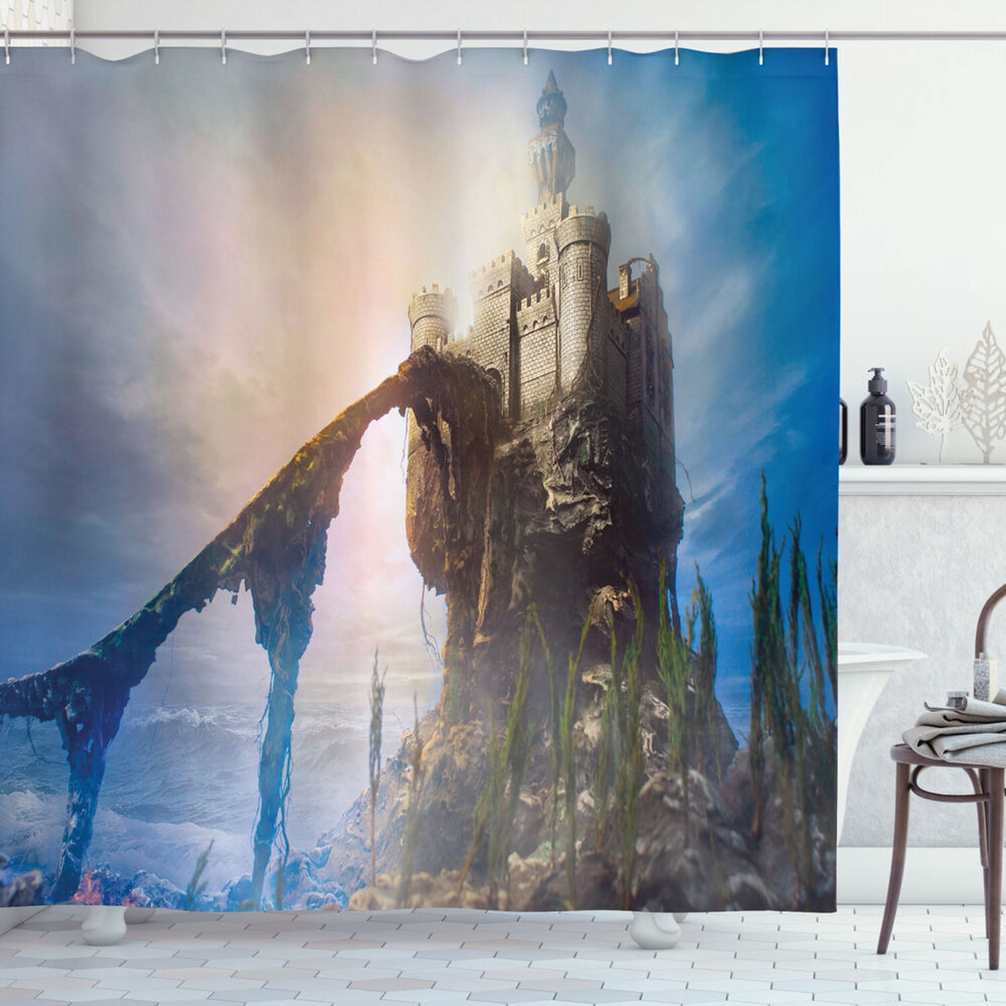 Castle Elegance Shower Curtain: Regal Fortress Design for Your Bath ...