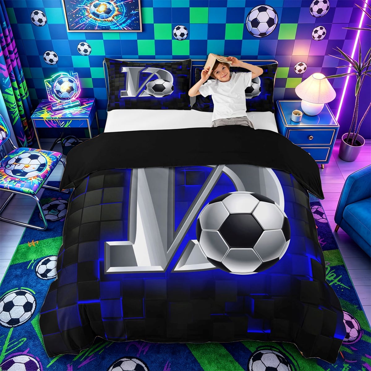 Castle Fairy 3D Metallic Letter D Soccer Print Duvet Cover King ...