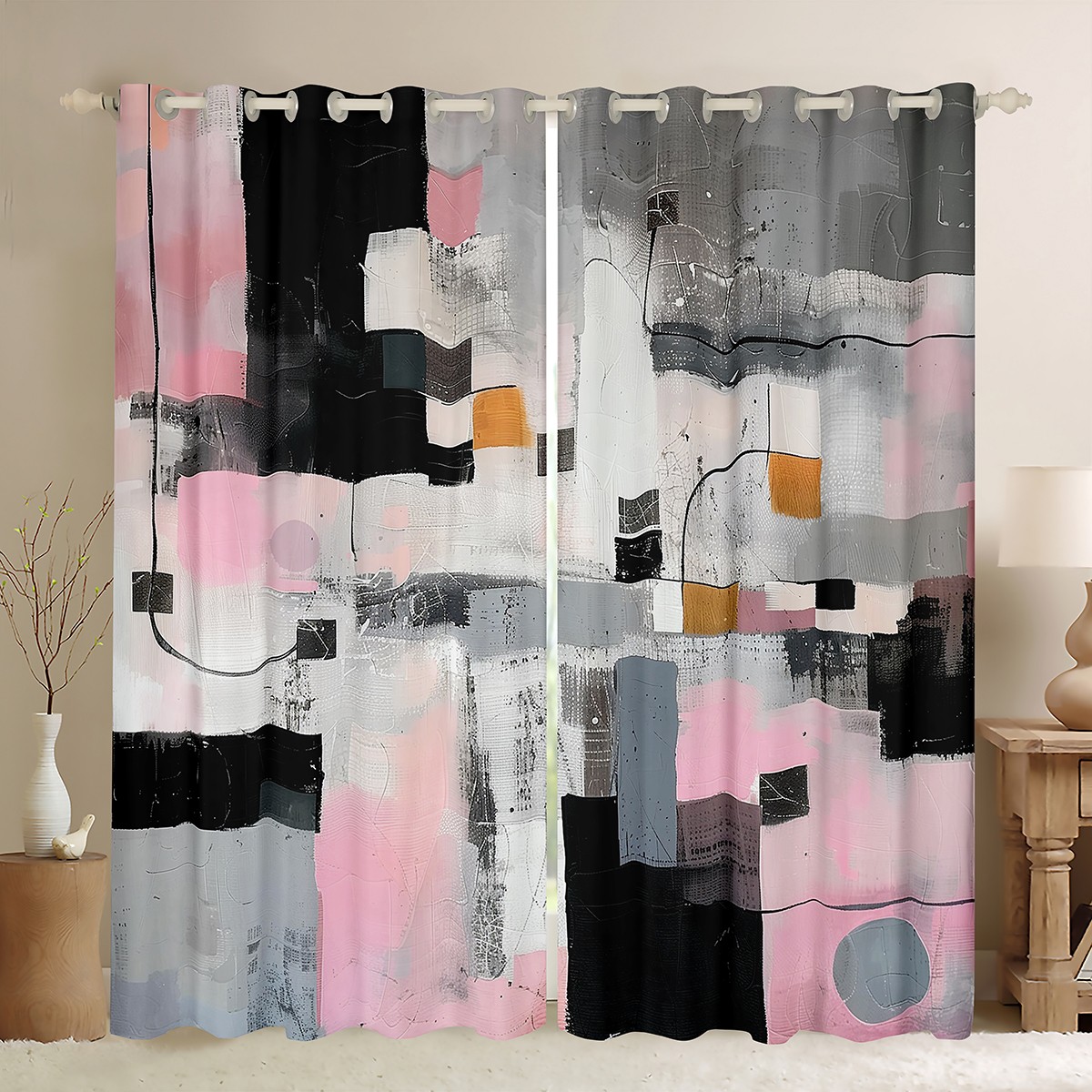 Castle Fairy Abstract Artwork Curtains and Drapes,Minimalist Geometry ...