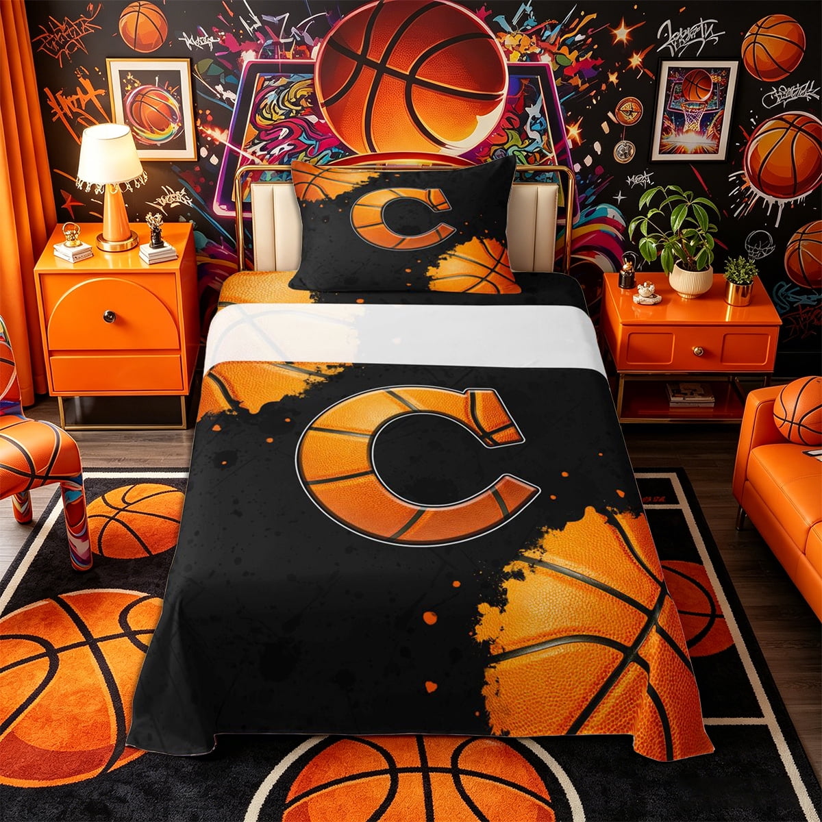 Castle Fairy Abstract Basketball Print Twin Sheets 3pcs, Sport Theme ...