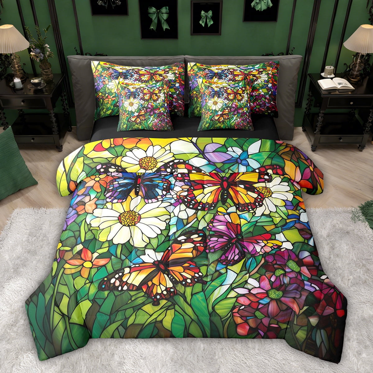 Castle Fairy Abstract Butterflies Twin Bedding Sets,Colorful Flowers ...