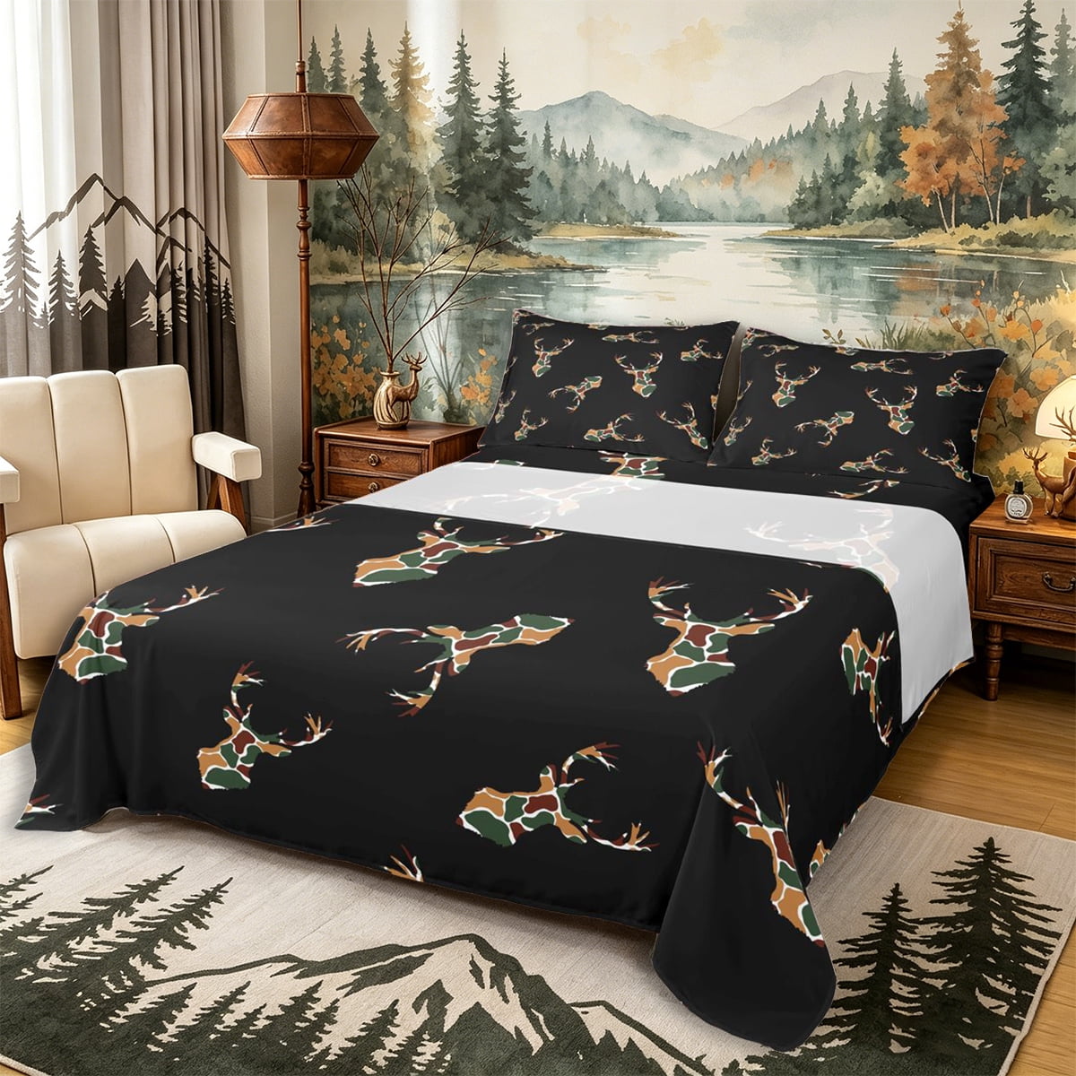 Castle Fairy Abstract Camo Deer King Sheets 4pcs,Vinatge Camouflage ...