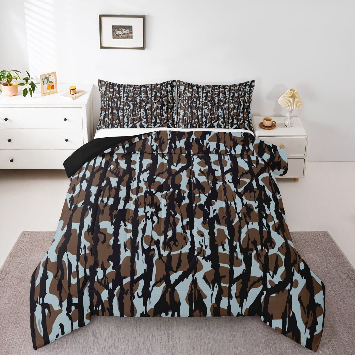 Castle Fairy Abstract Camouflage Full Size Comforter Sets,Blue Brown ...