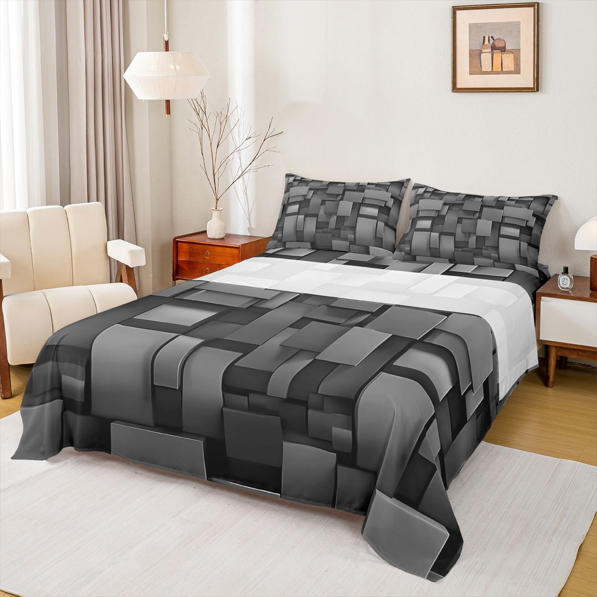 Castle Fairy Abstract Checkered Bed Sheets,Vintage Geometric Plaid King ...