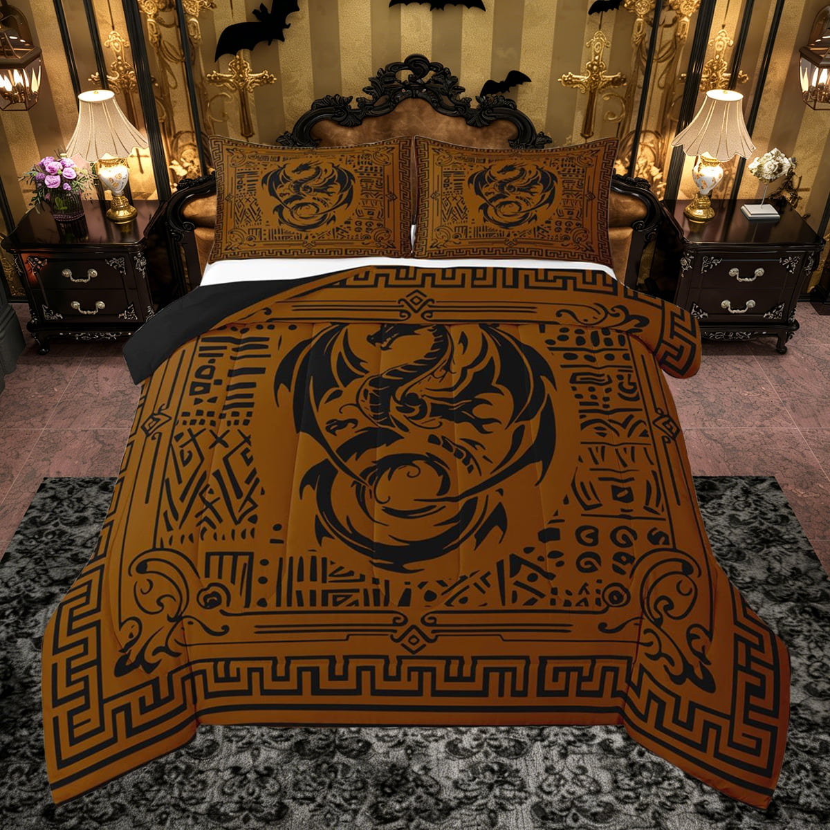 Castle Fairy Abstract Dragon Queen Comforter Set,Hippie Tribal Bedding ...