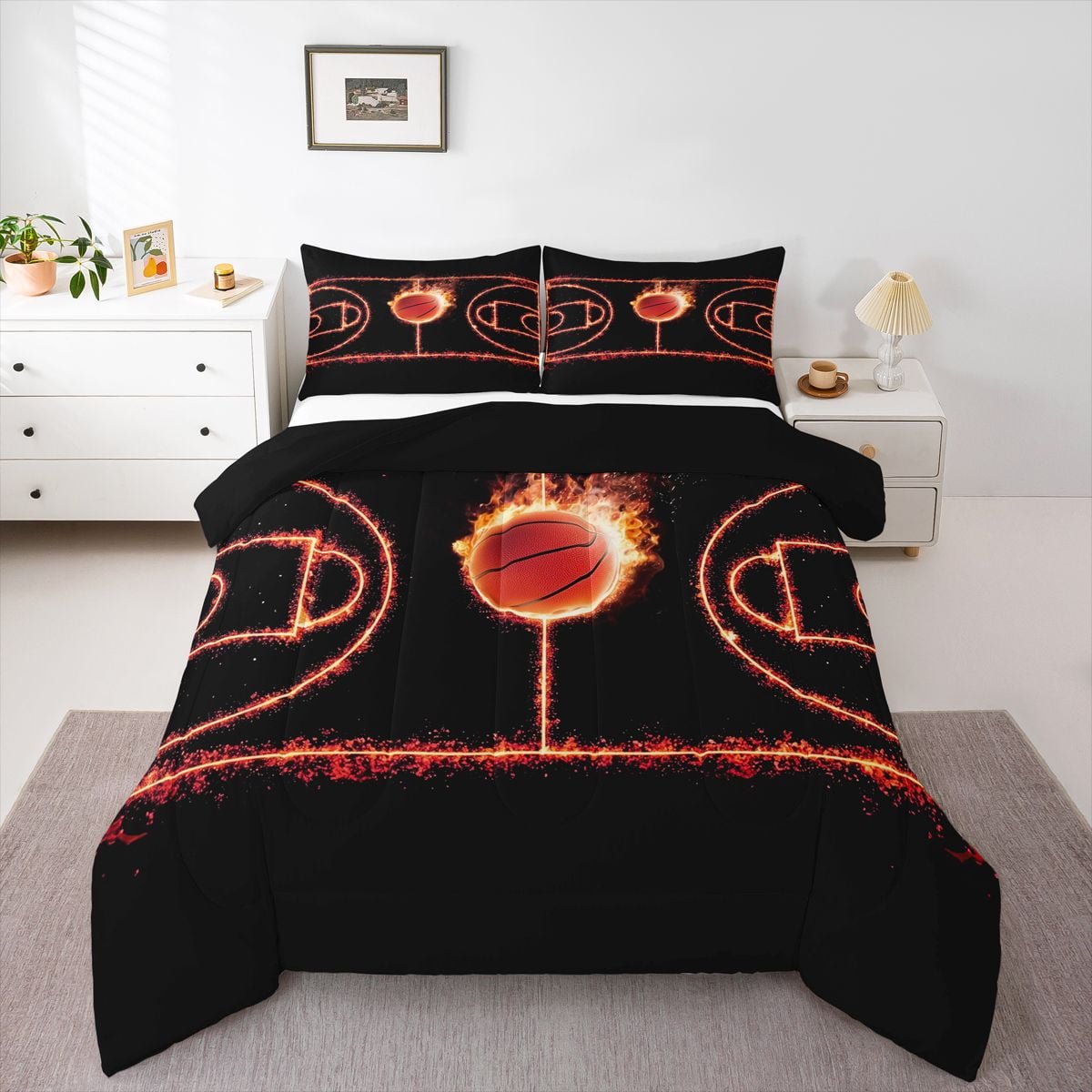 Castle Fairy Abstract Flame Basketball Queen Comforter Set,Sport ...