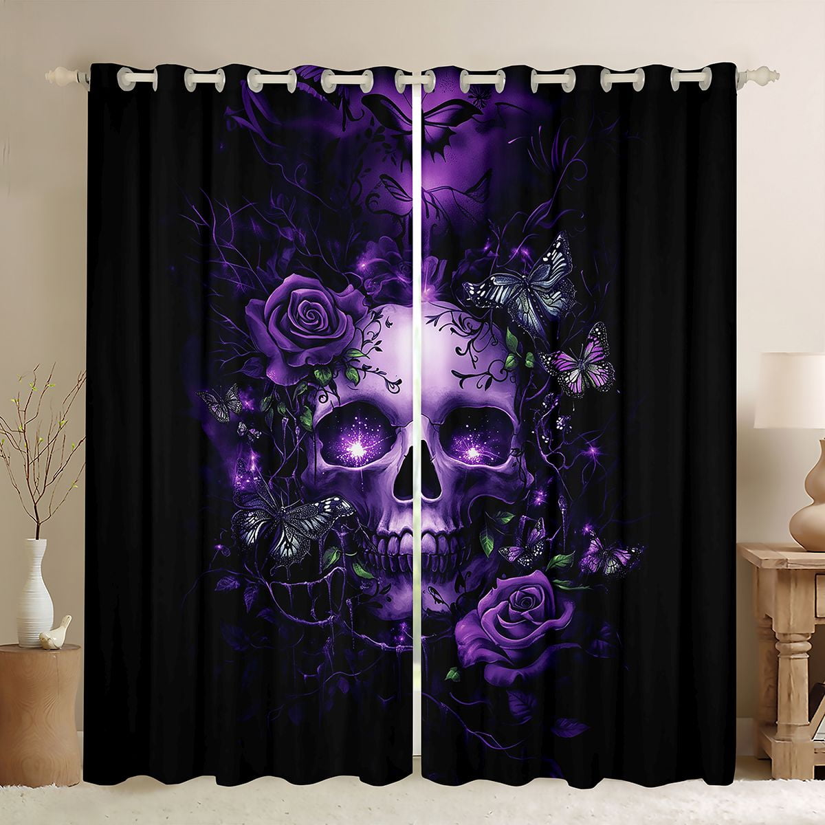 Castle Fairy Abstract Floral Skull Blackout Curtains Set of 2 (52x84 ...