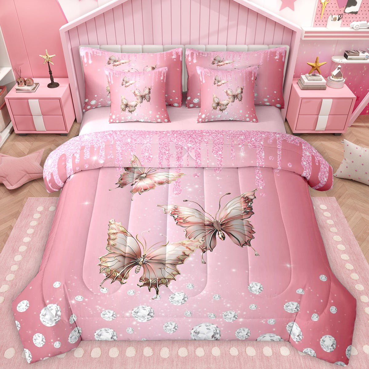 Castle Fairy Abstract Flying Butterflies Bedding Comforter Set 7 Pieces ...