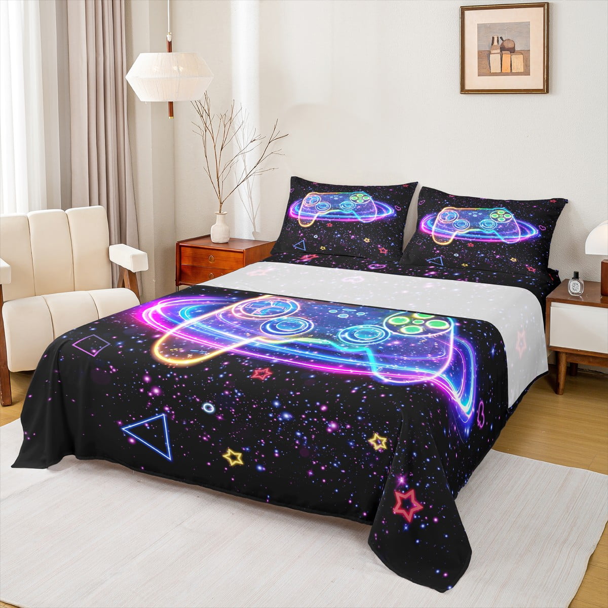 Castle Fairy Abstract Game Controller Boy Girl Full Size Sheets 4-Piece ...