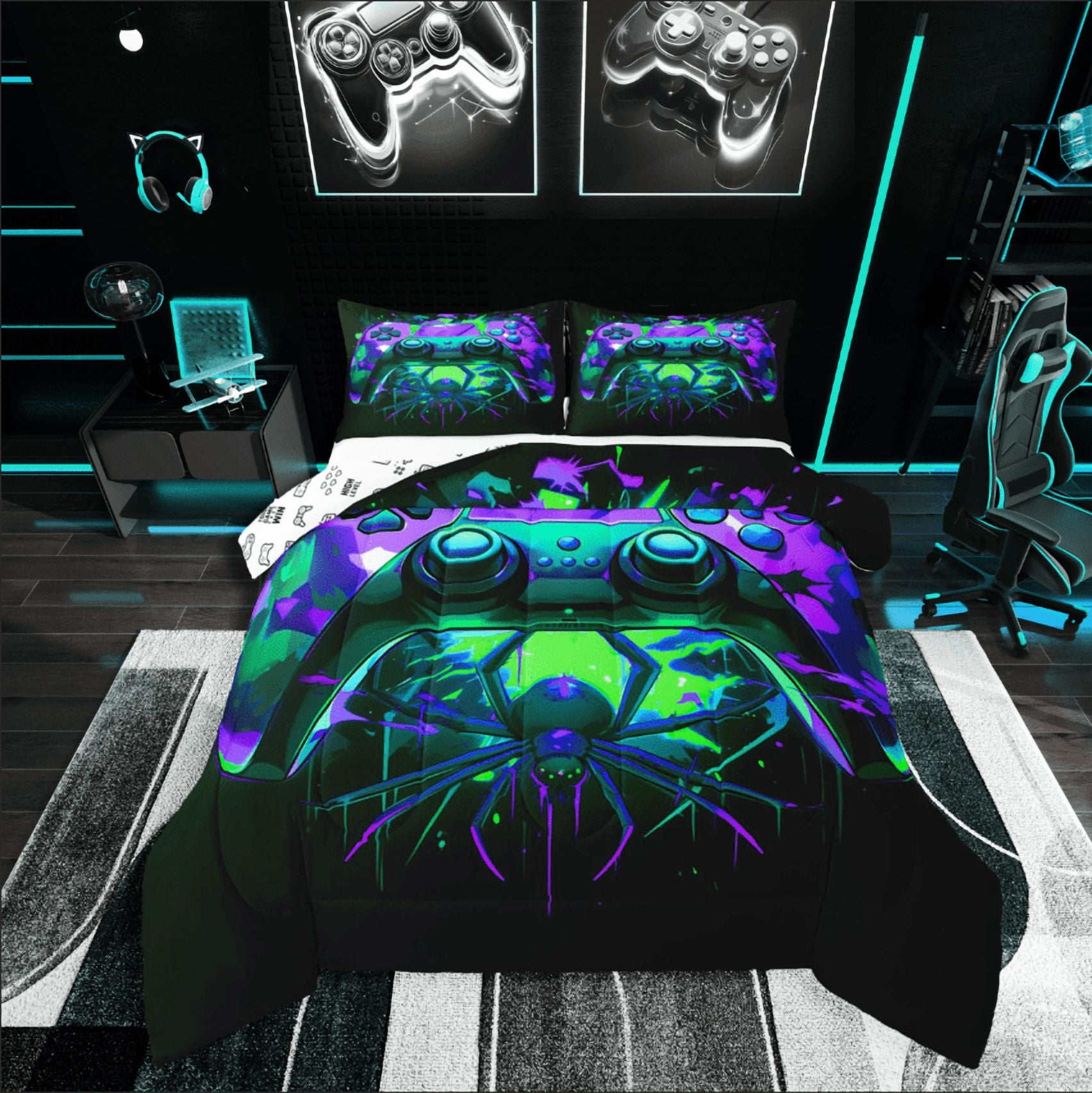 Castle Fairy Abstract Gamepads 3-Piece Full Size Comforter Sets ...
