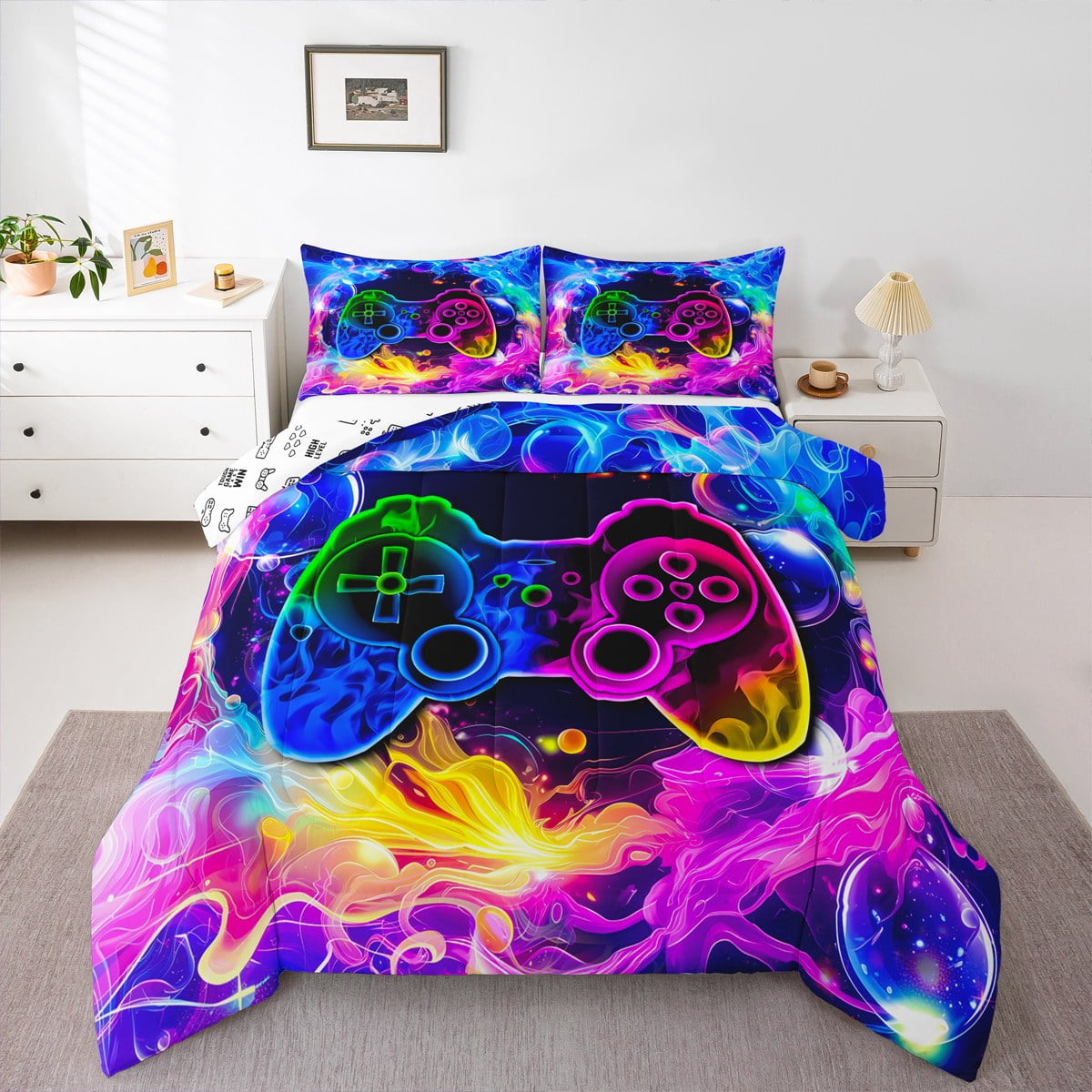 Castle Fairy Abstract Gamepads Boy Full Size Comforter Sets,Video Game ...