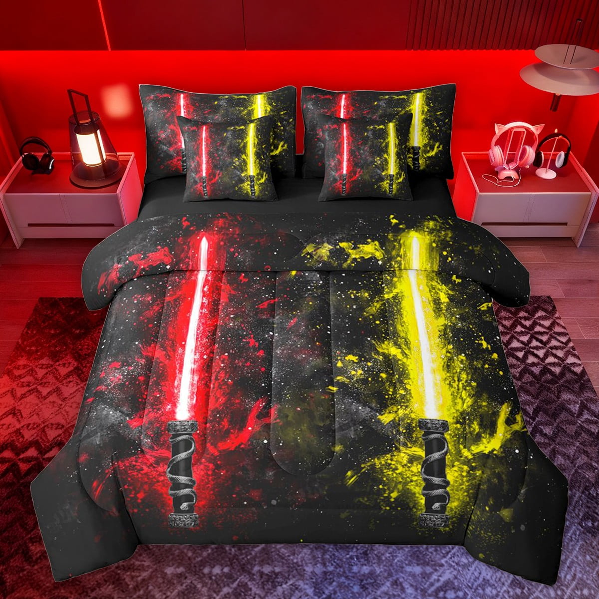 Castle Fairy Abstract Gamer Lightsaber Bedding Comforter Set 7 Pieces ...