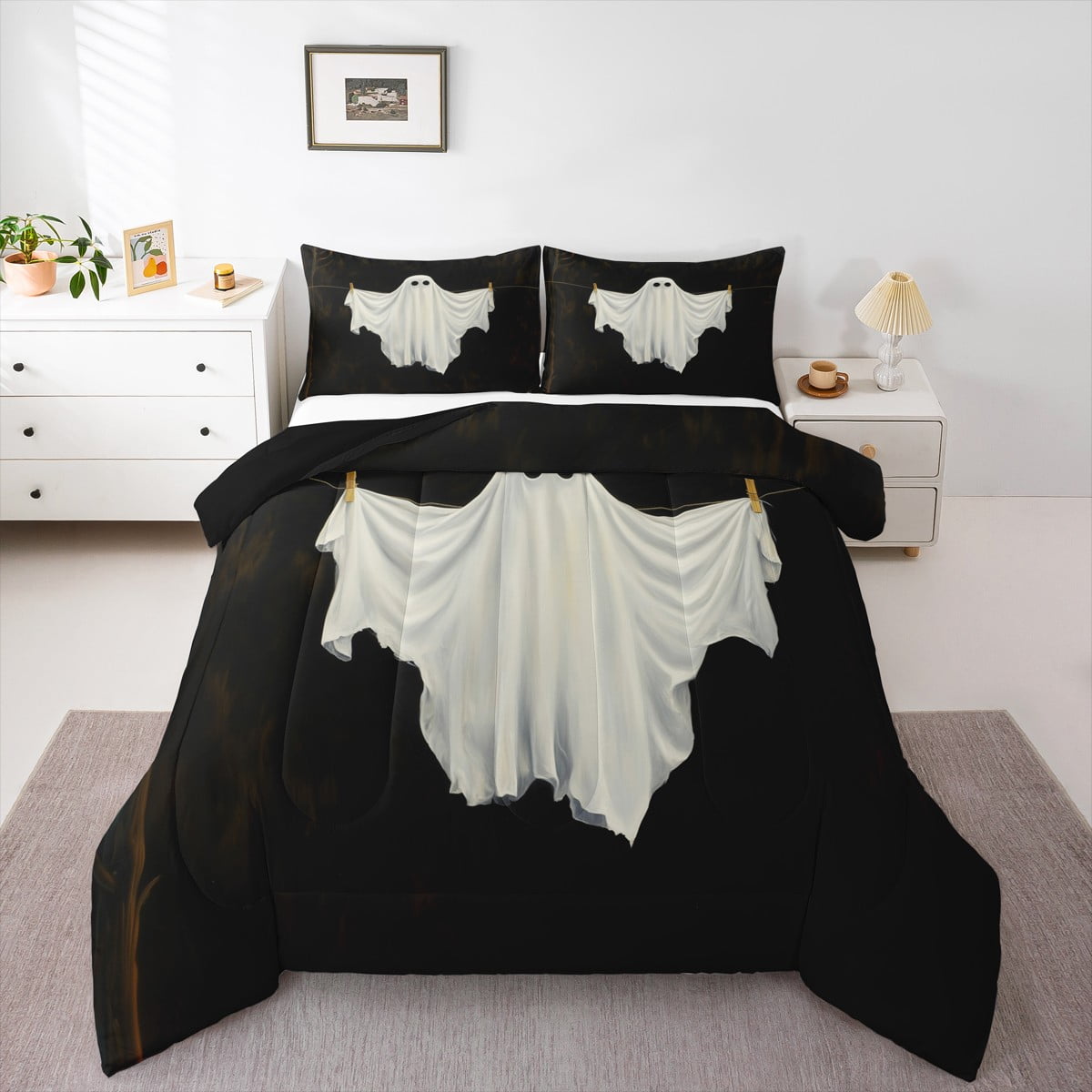 Castle Fairy Abstract Ghost 3 Pieces Queen Comforter Set,Black White ...