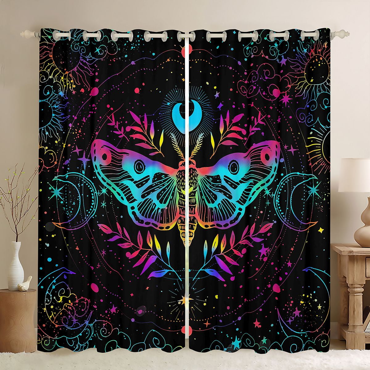 Castle Fairy Abstract Gradient Moth Blackout Curtains Set of 2 (52x84 ...
