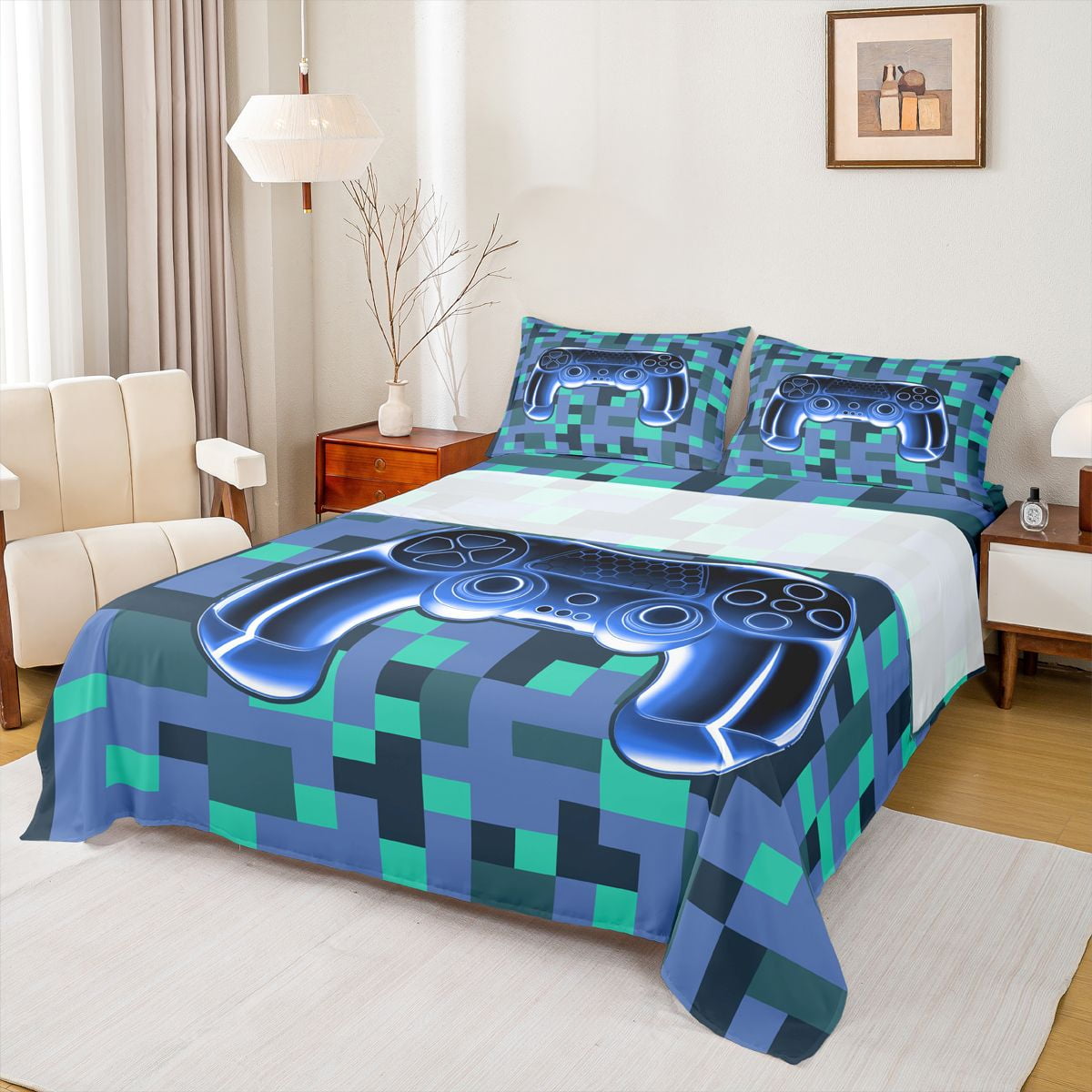 Castle Fairy Abstract Hexagon Gamer Bed Sheets for Teens Female Men ...
