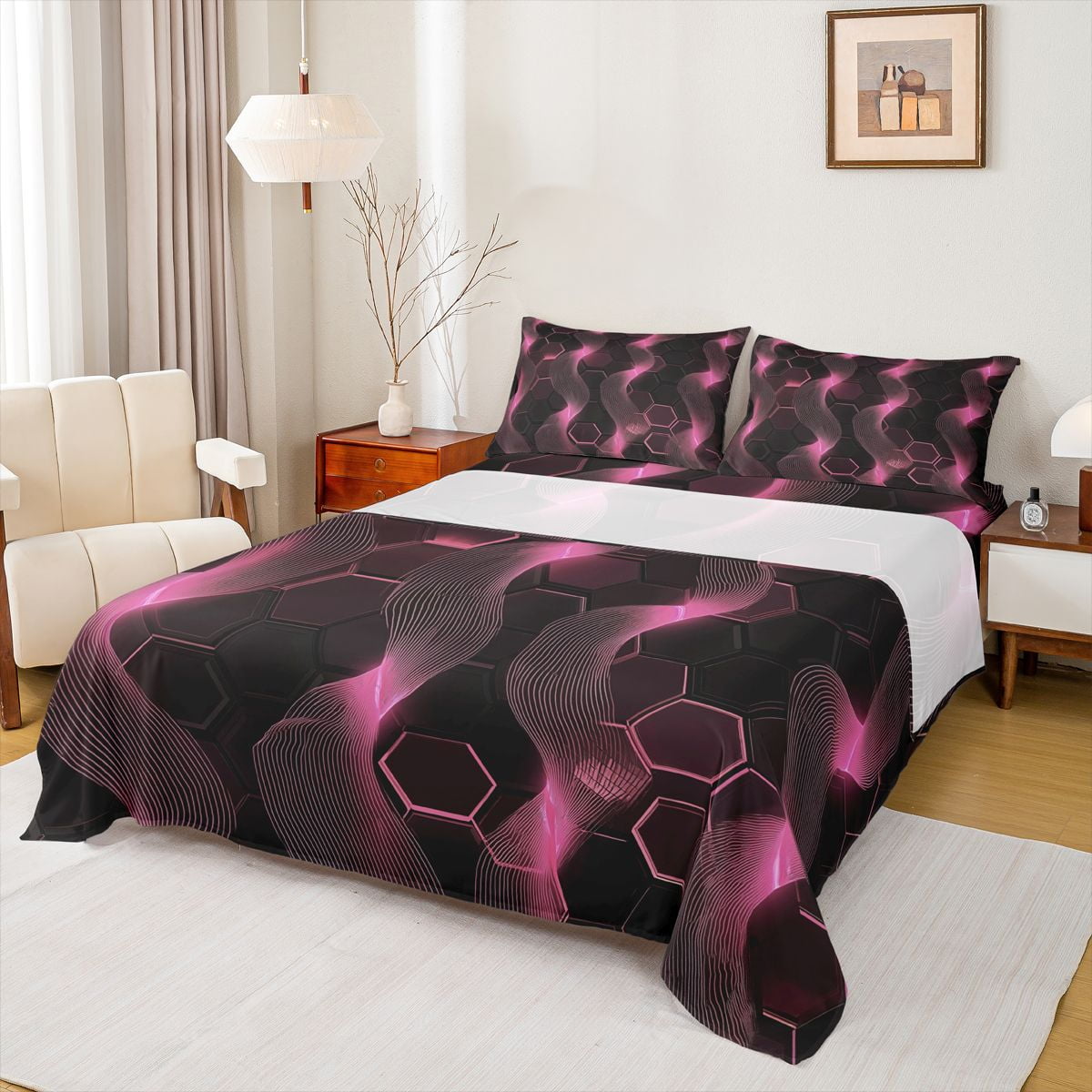 Castle Fairy Abstract Hexagon Honeycomb 4 Pieces Queen Sheet Sets for ...