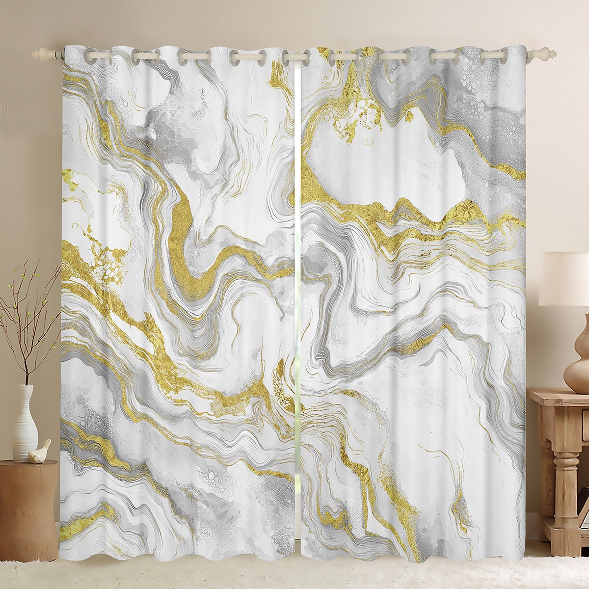 Castle Fairy Abstract Marble Blackout Curtains Set of 2 (52x84 Each ...