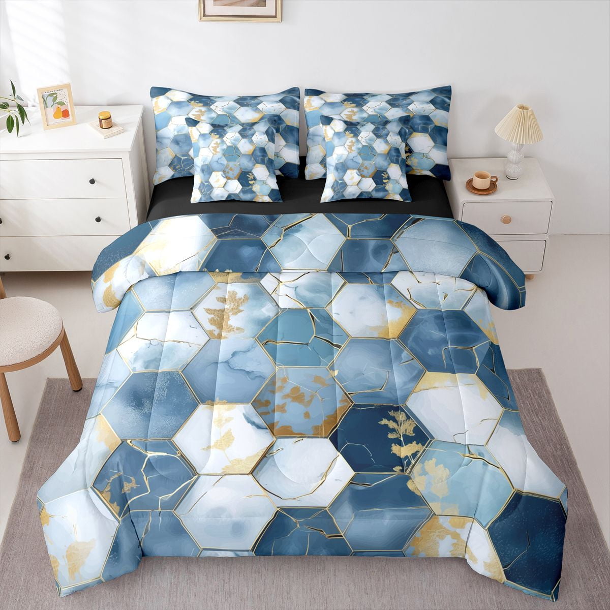 Castle Fairy Abstract Marbling Hexagon Honeycomb Queen Bedding Set ...