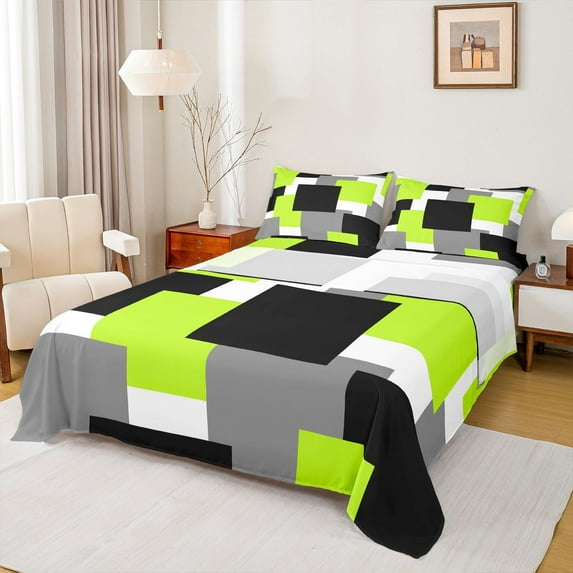 Castle Fairy Abstract Mid Century Square Queen Sheet Sets,Black Grey ...