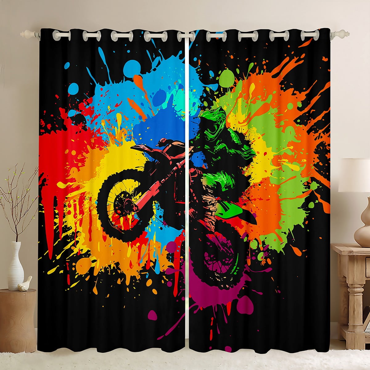 Castle Fairy Abstract Motocross Black Out Curtains,Sport Curtains Pack ...