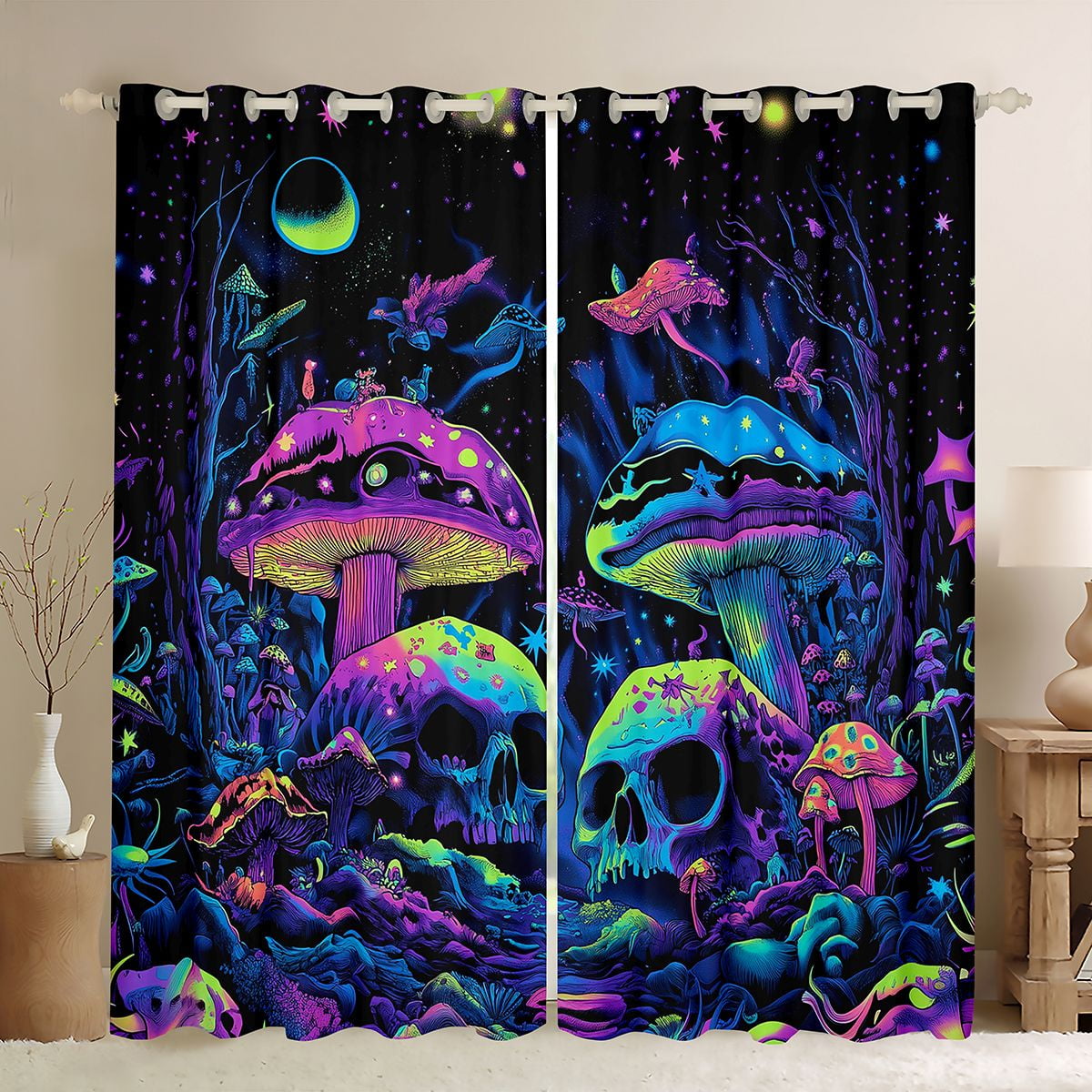 Castle Fairy Abstract Skull Curtains Pack of 2 (42x84 Each),Mushroom ...