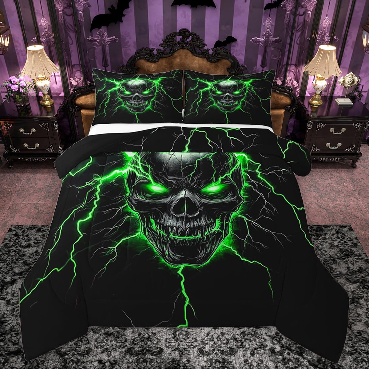 Castle Fairy Abstract Skull Full Size Comforter Sets 3-Piece for Teens ...