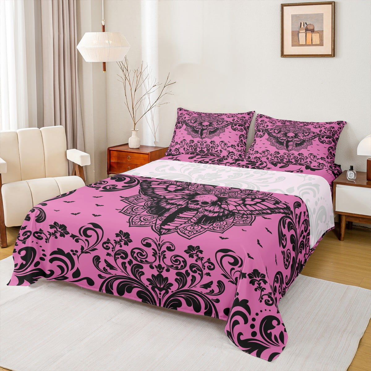 Castle Fairy Abstract Skull Moth 4 Pieces Queen Sheet Sets for Children ...