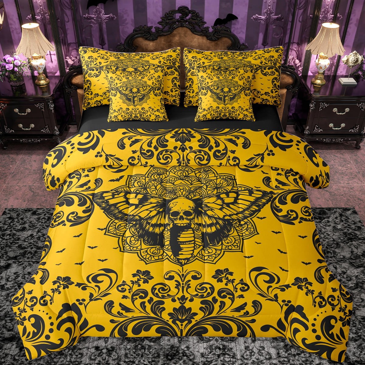 Castle Fairy Abstract Skull Moth Bedding Comforter Set 7pcs for ...