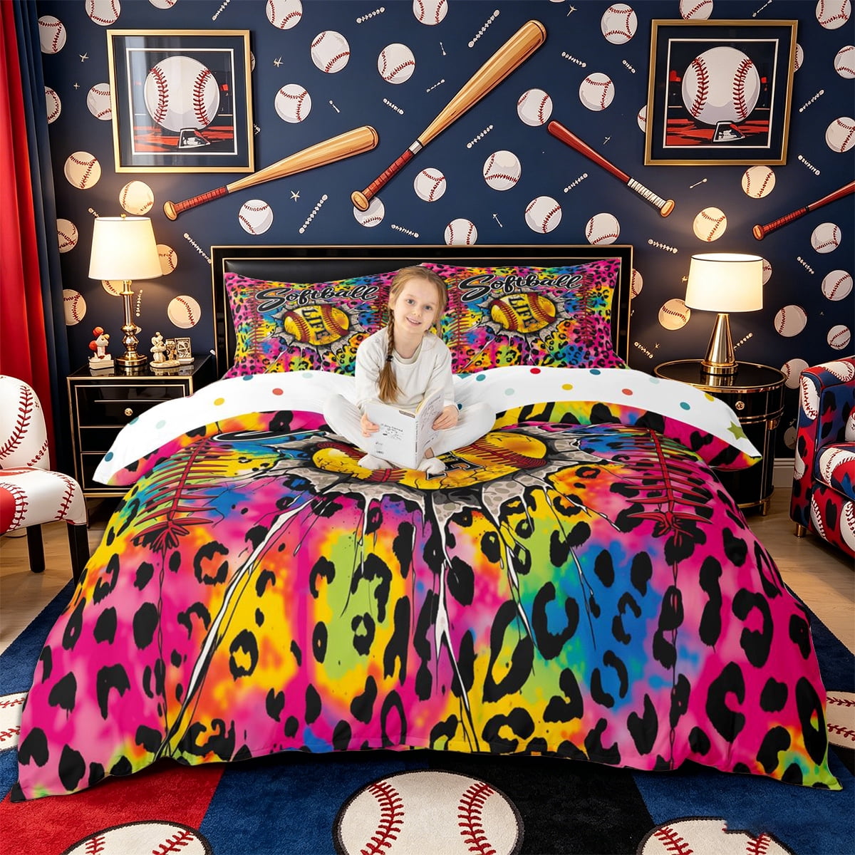 Castle Fairy Abstract Softball Duvet Cover Queen, Gradient Tie-Dye ...