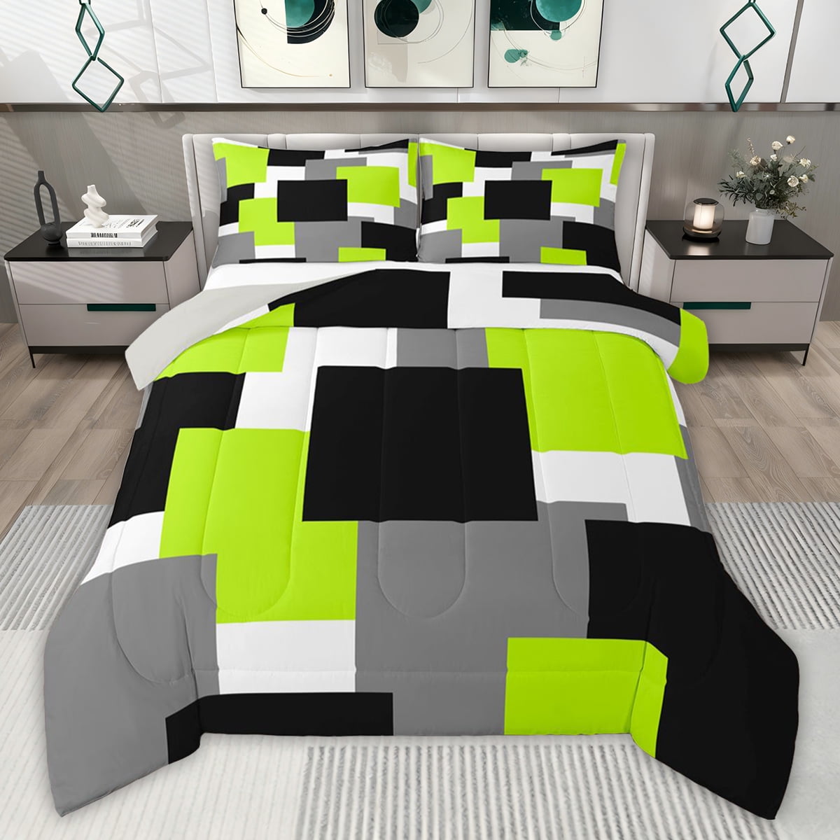 Castle Fairy Abstract Square Queen Comforter Set,Black Grey Green ...
