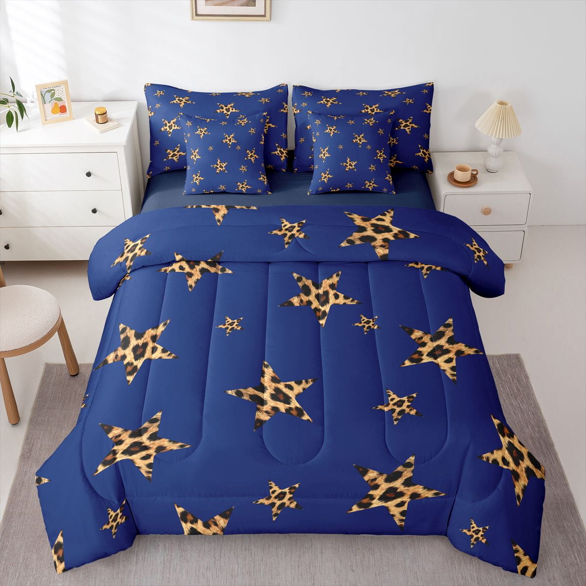 Castle Fairy Abstract Stars Print Bedding Comforter Set,Cheetah Print ...