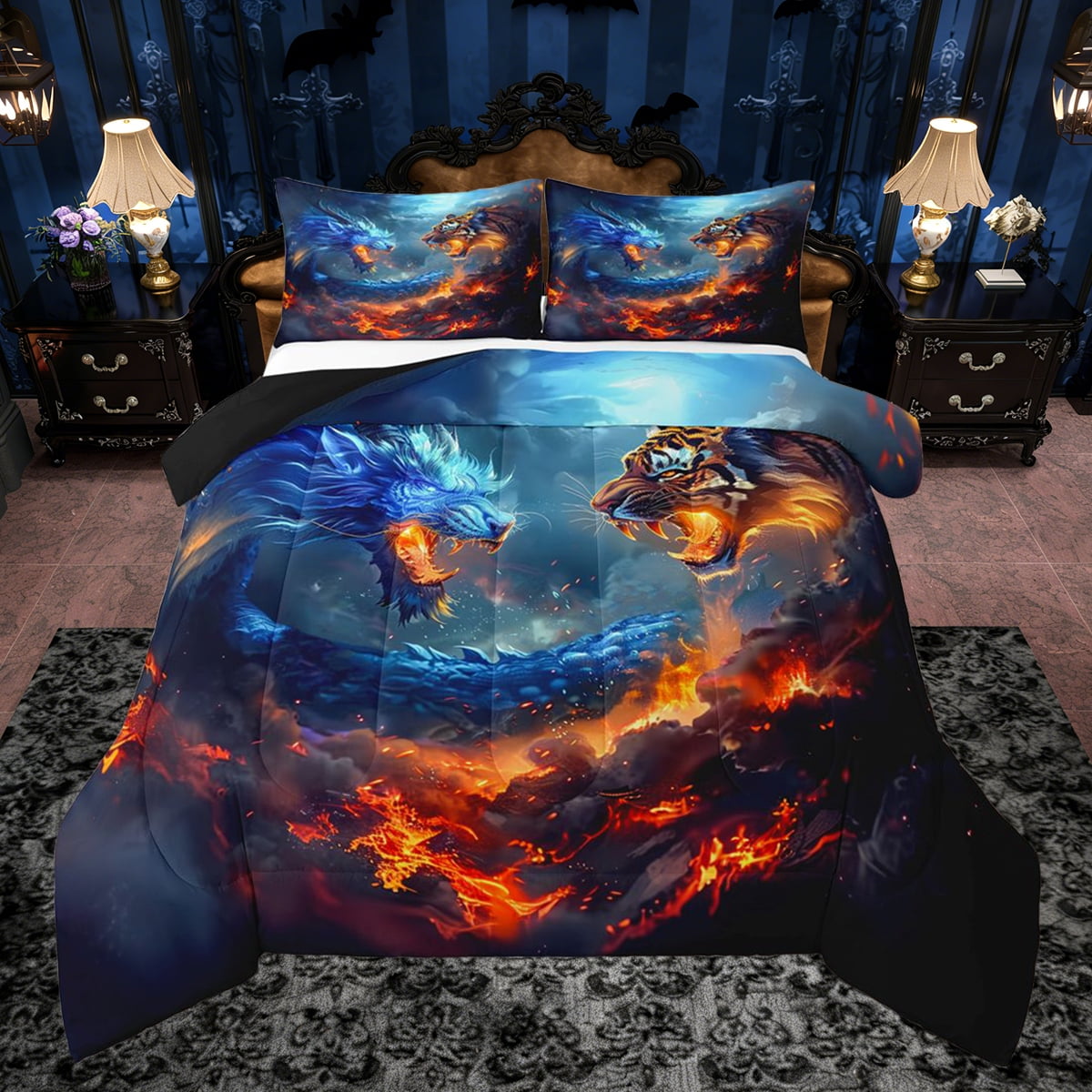 Castle Fairy Abstract Tiger Dragon Queen Comforter Set,Gothic Style ...
