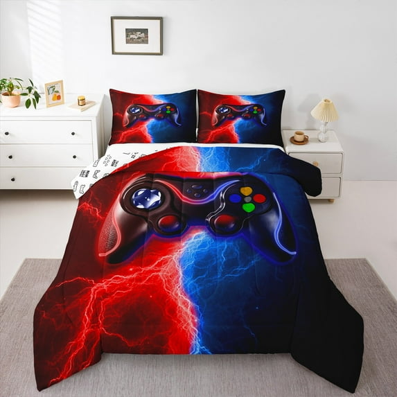 Castle Fairy Abstract Video Game Twin Comforter Sets,Blue Red Lightning ...