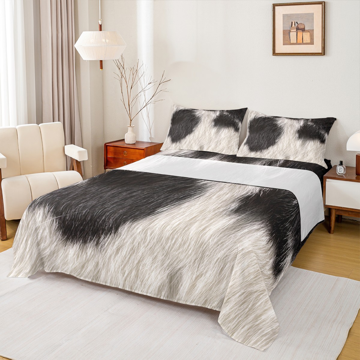Castle Fairy Adults Female Men Farmhouse Cow Print 4pcs Bed Sheets ...