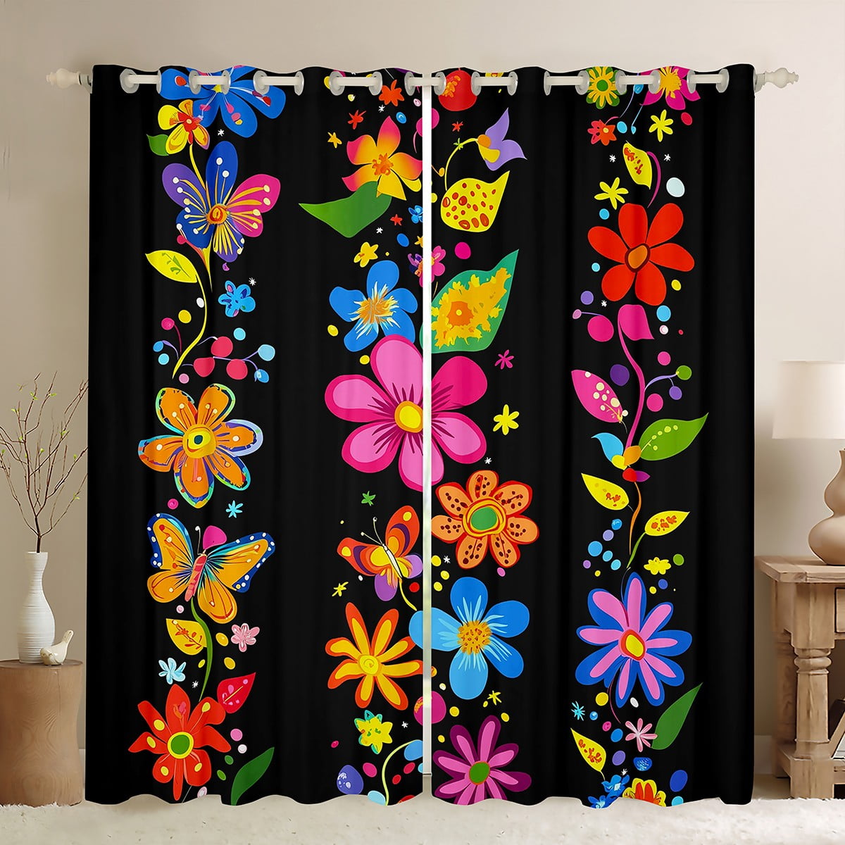 Castle Fairy Adults Female Men Groovy Flowers Curtains Pack of 2 (42x84 ...