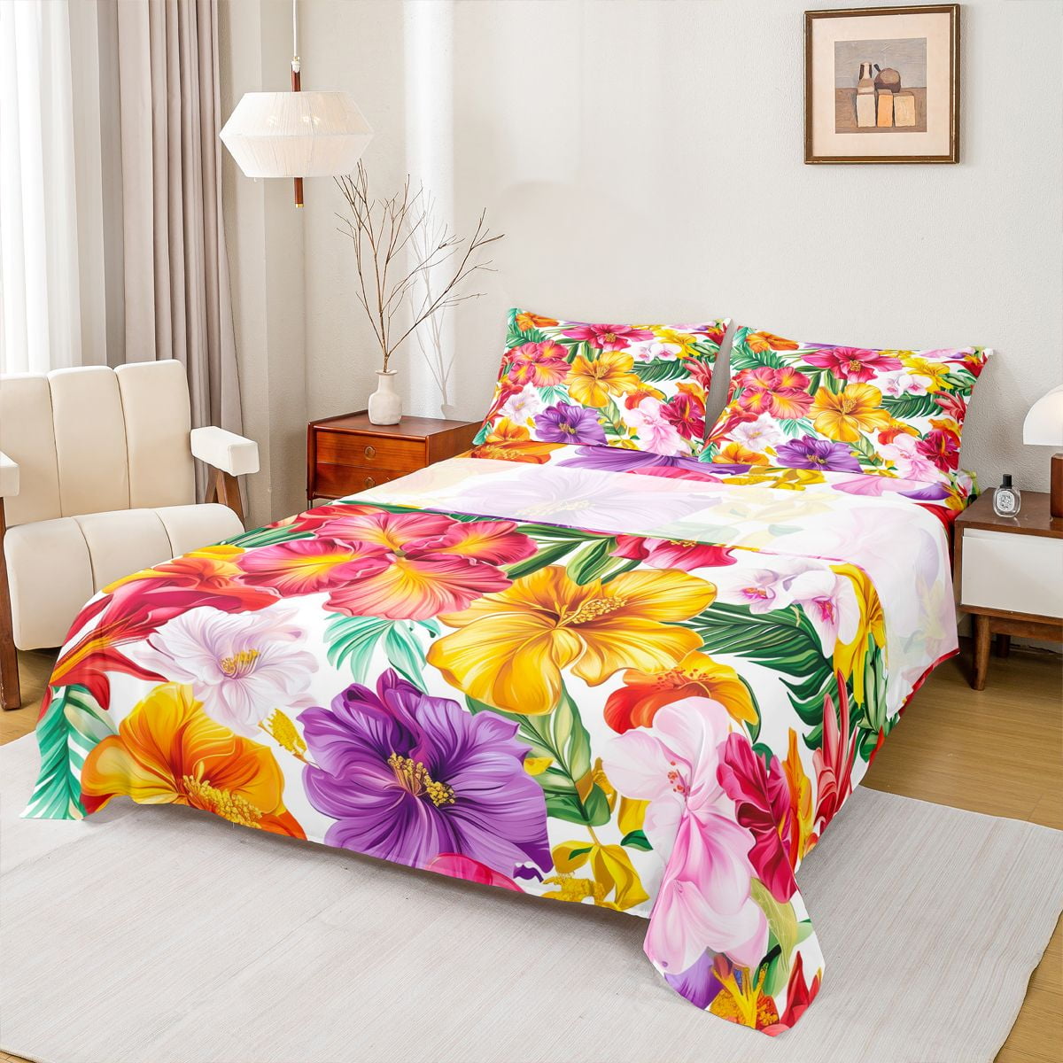 Castle Fairy Adults Tropical Flowers Bed Sheets,Chic Floral King Sheets ...