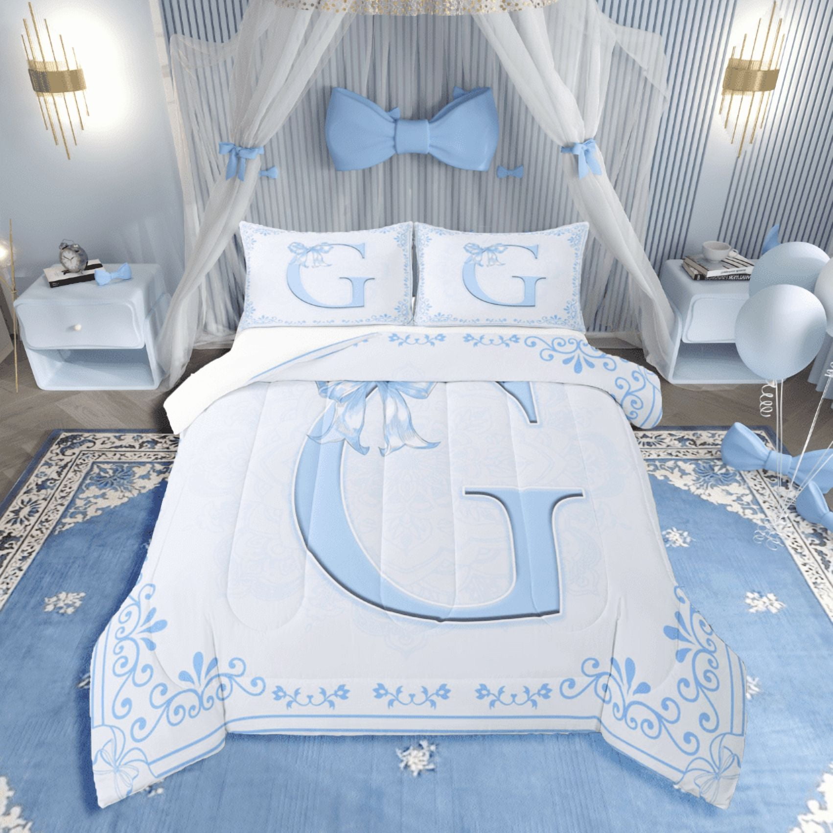 Castle Fairy Alphabet Bow 3-Piece Full Size Comforter Sets,Dreamy ...