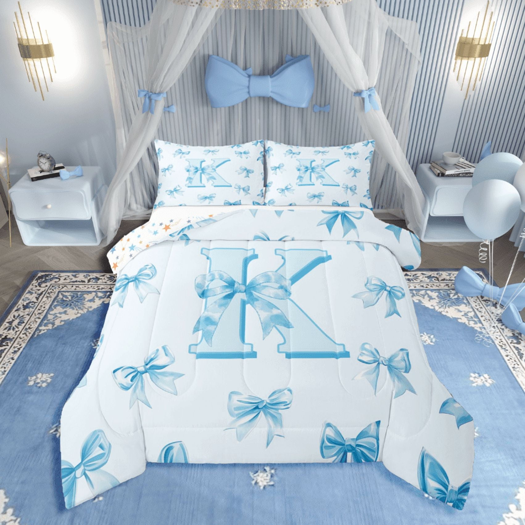 Castle Fairy Alphabet Bowknot 2pcs Bedding Comforter Set,Kawaii Cartoon Twin Comforter Sets ...
