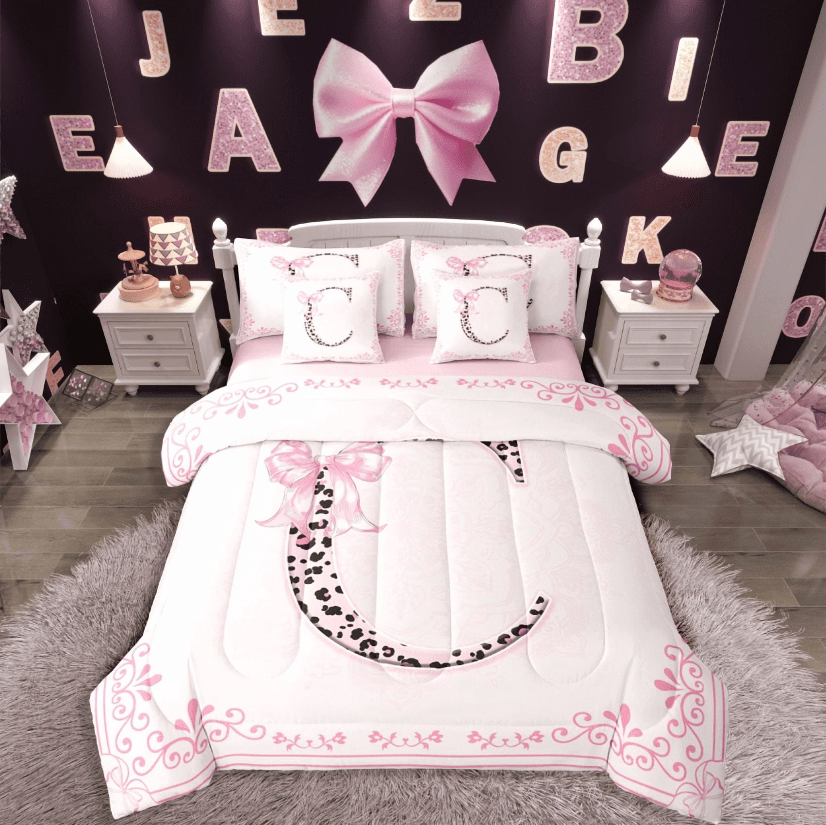 Castle Fairy Alphabet Bowknot 7-Piece Bedding Comforter Set,Cheetah ...