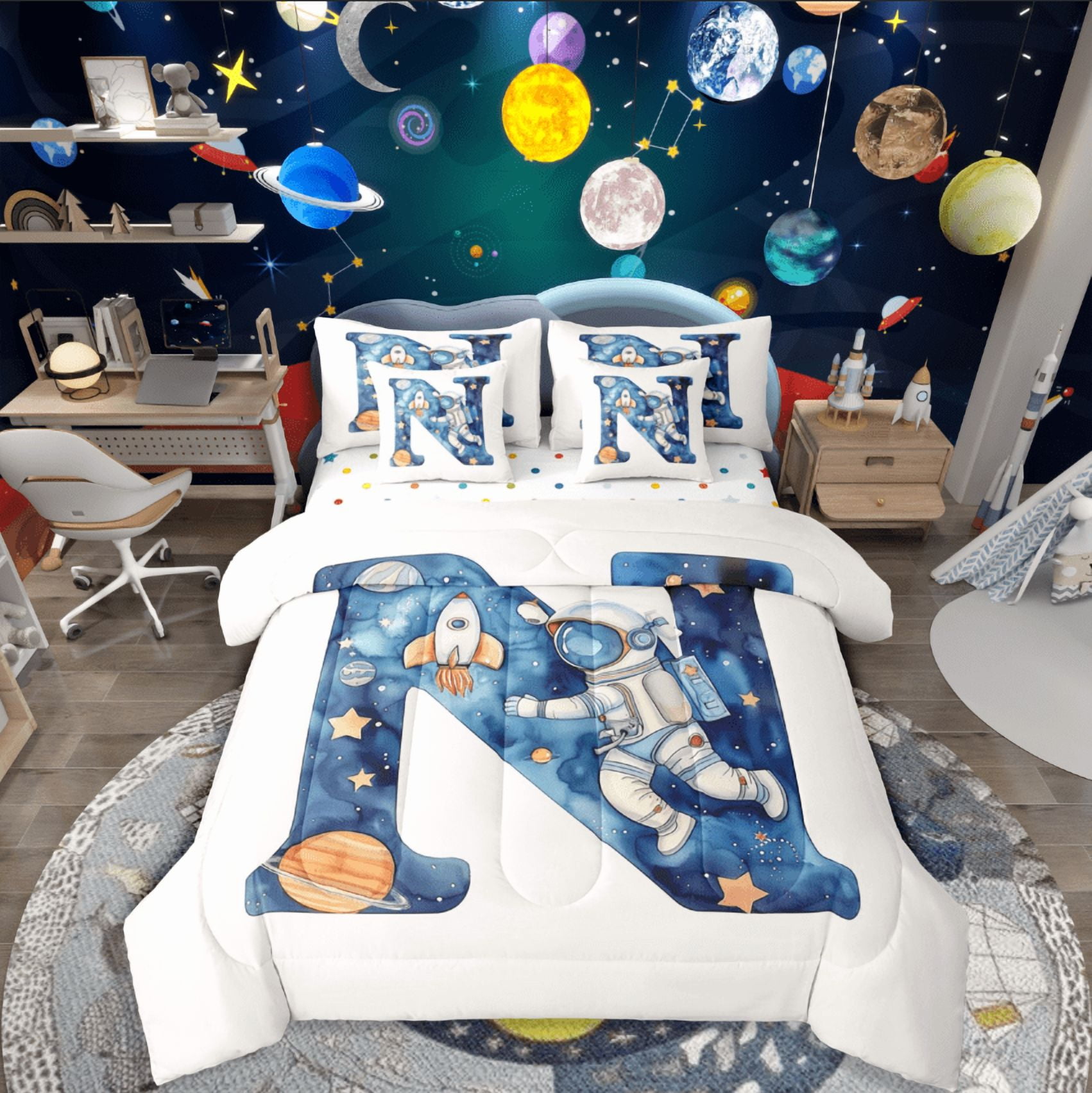 Castle Fairy Alphabet N Boy 7-Piece Twin Bedding Sets,Gradient Universe ...