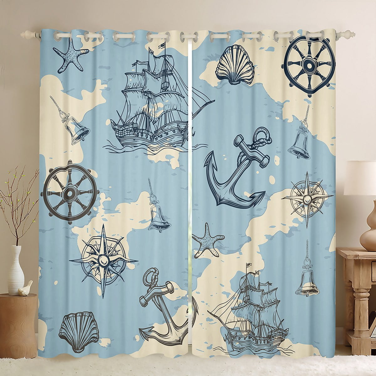 Castle Fairy Anchor Wheel Compass Curtains and Drapes,Nautical Theme ...