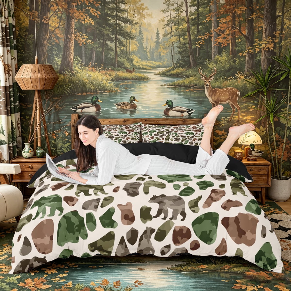 Castle Fairy Animal Bear Duvet Cover King for Teens,Abstract Camo ...