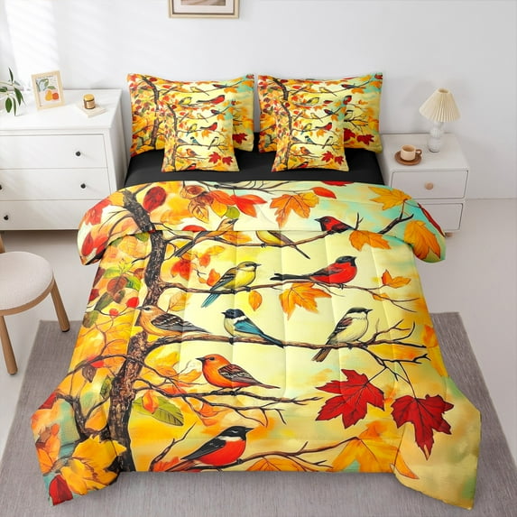 Castle Fairy Animal Birds Bedding Comforter Set,Fall Tree Leaves Full ...
