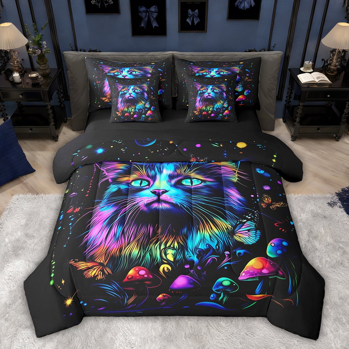 Castle Fairy Animal Cat Twin Bedding Sets,Abstract Mushroom Bedding ...